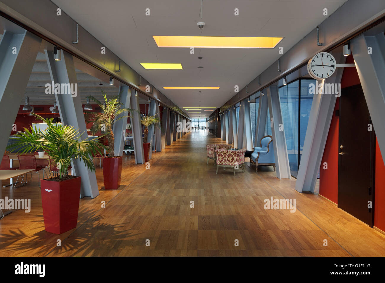 Corridor in top floor administration department, with wooden flooring ...