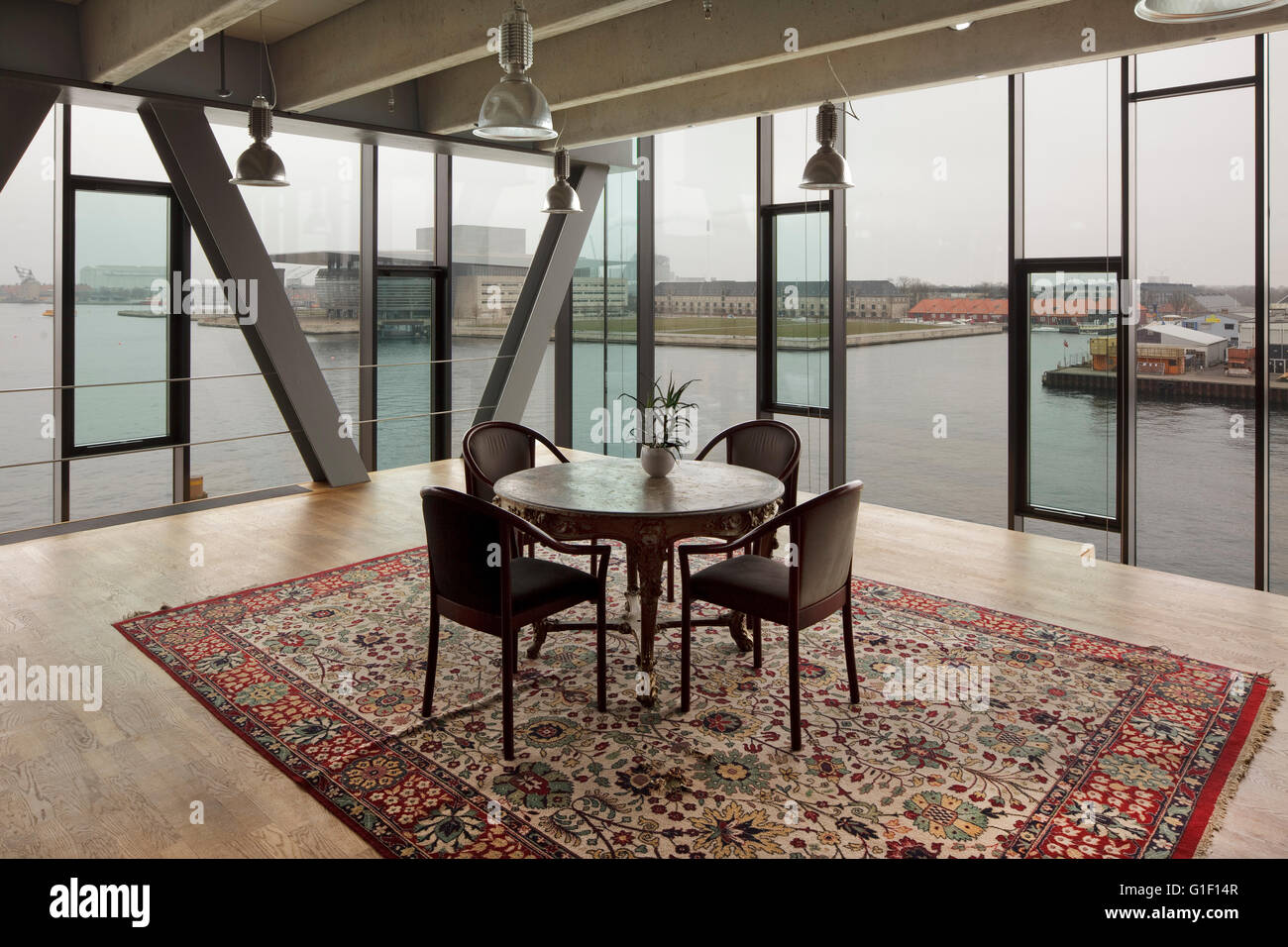 Meeting table with panoramic views over harbour, with Opera House in ...
