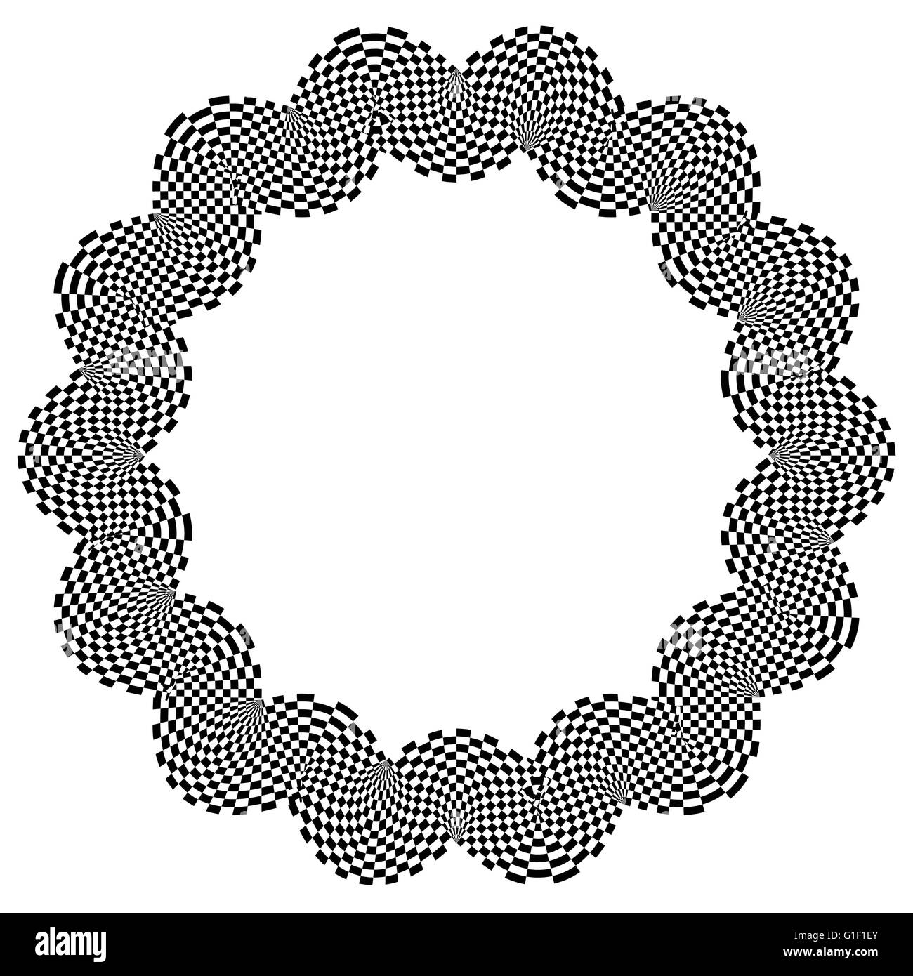 Checkered circular element. Abstract monochrome graphic with squared ...