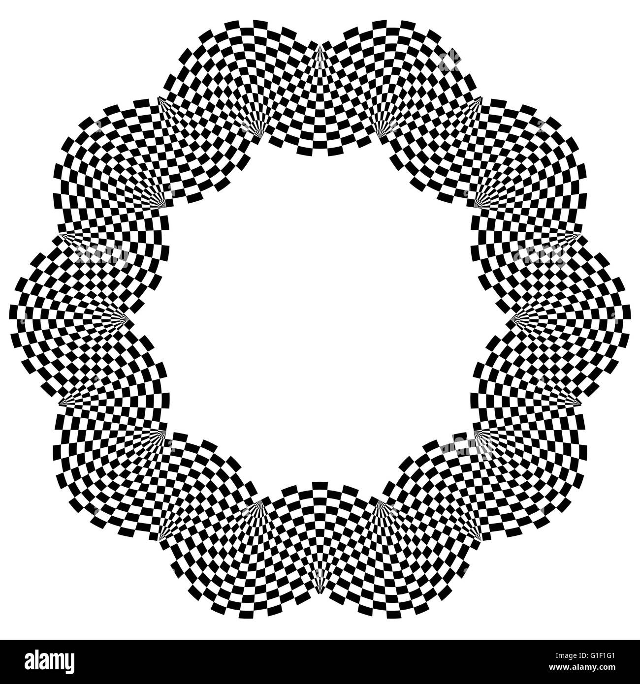 Checkered circular element. Abstract monochrome graphic with squared ...