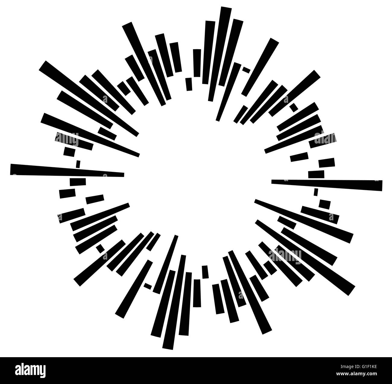 Geometric circular element with irregular radial lines, bars ...