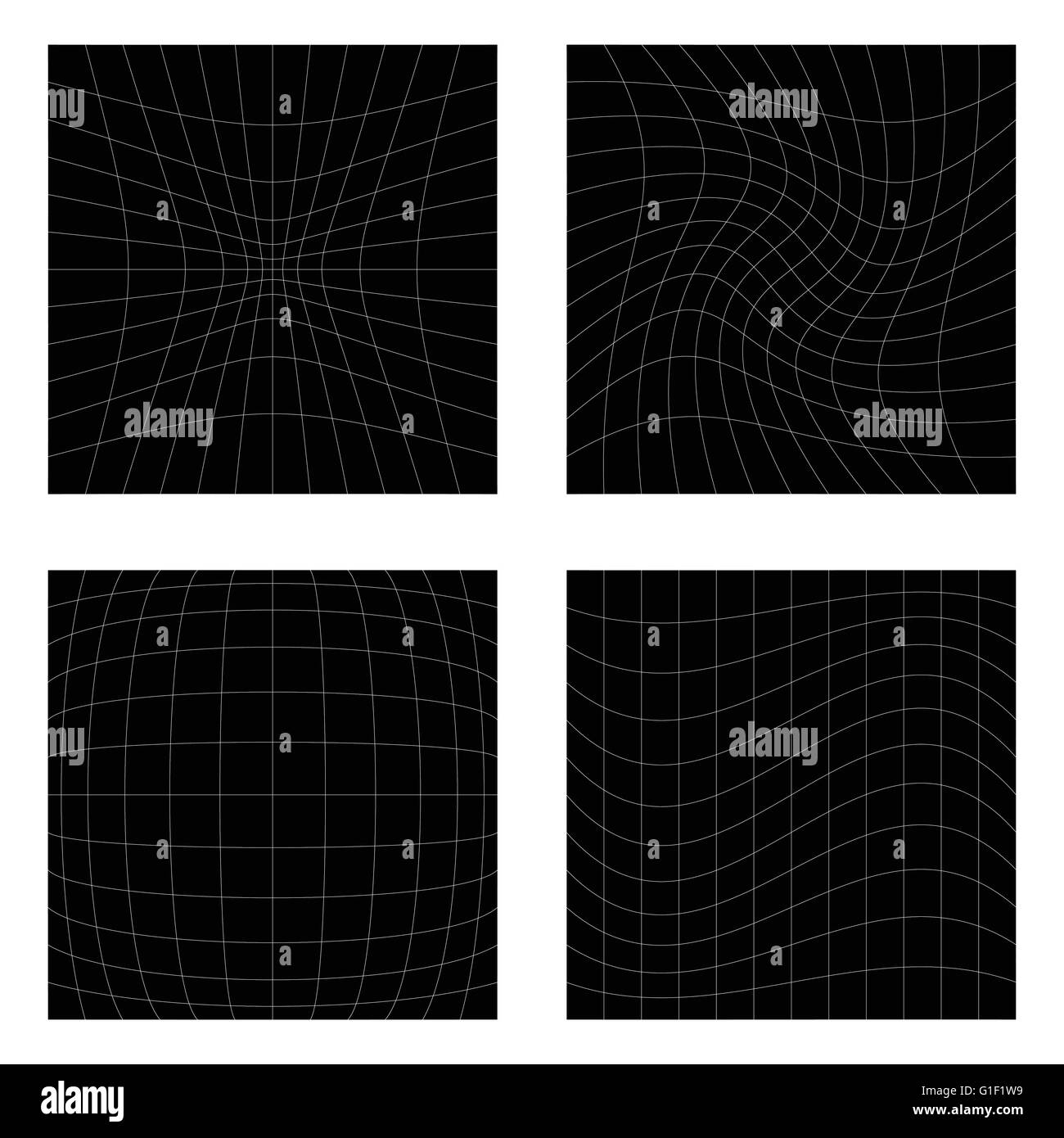 Set of 4 elements with different distortions, squares with deformation ...