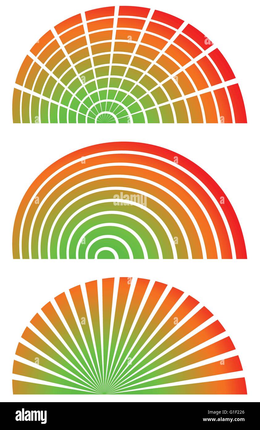 Radial elements with spectrum fill. Set of 3 circular, semicircle ...