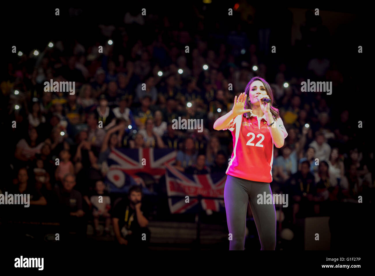 British singer Laura Wright sings "Invincible" before the U.S versus ...