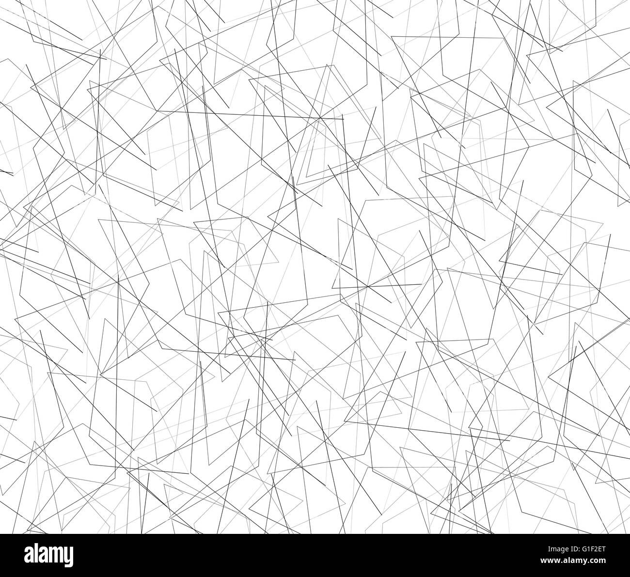 Entangled texture of thin intersecting lines. Abstract monochrome, black and white background ...