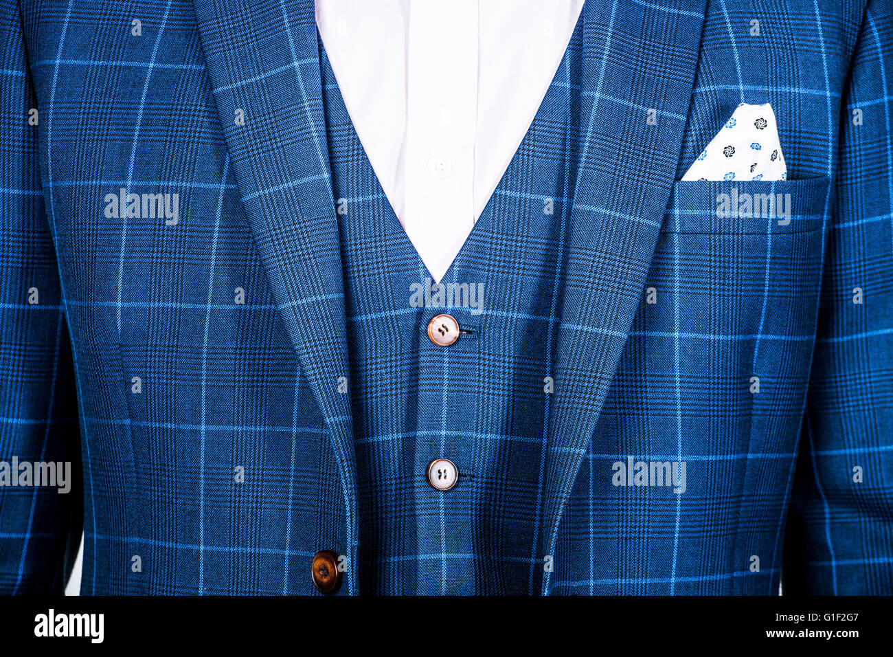 Detail of a blue suit jacket on a young professional businessman Stock ...