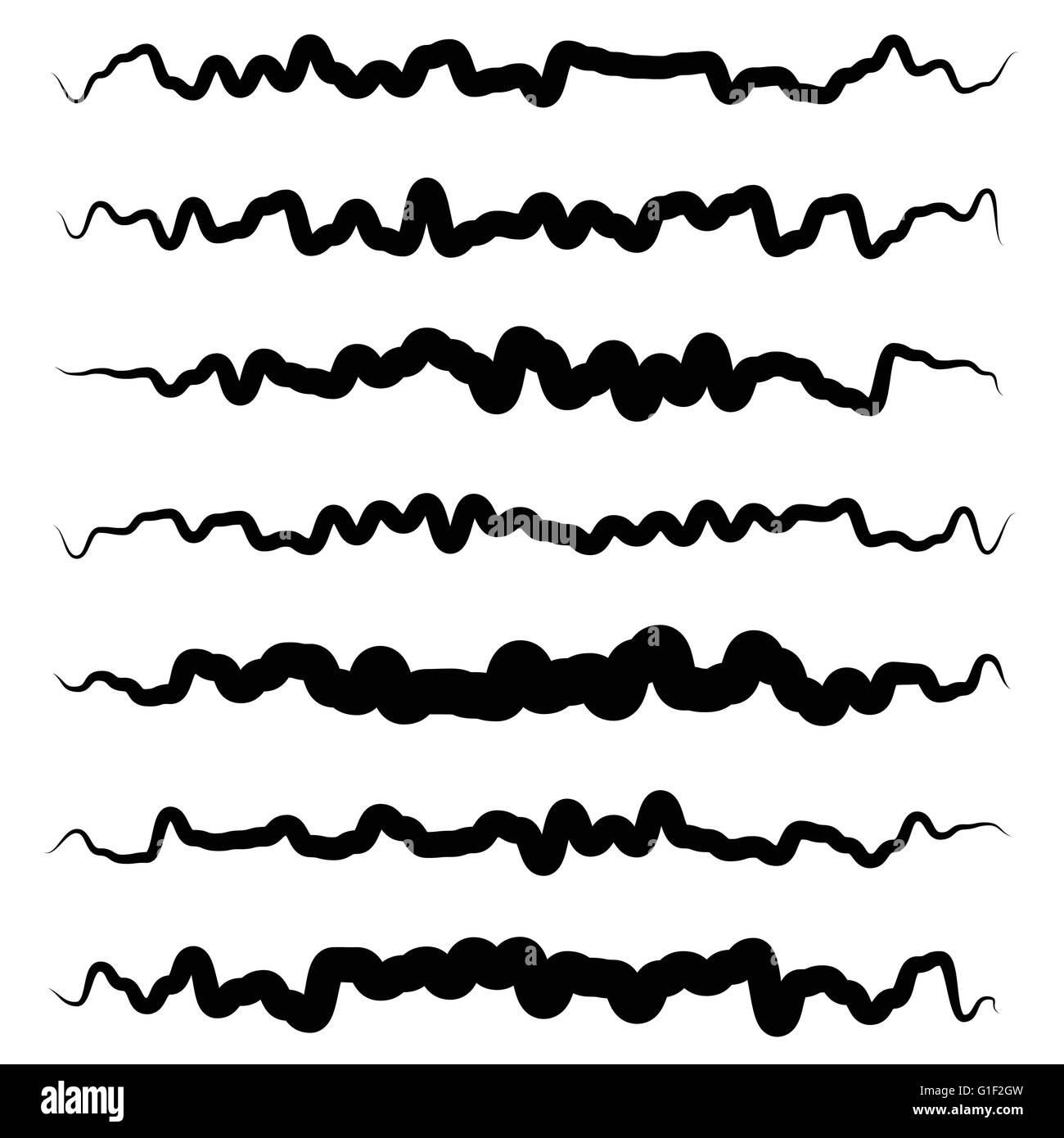 Abstract irregular line set. Different wavy, zigzag dividers, lines ...