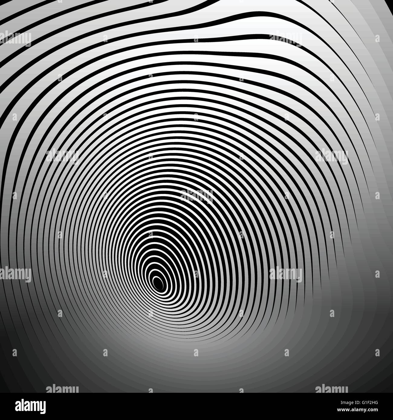 Concentric shapes with deformation effect. Abstract grayscale graphics ...