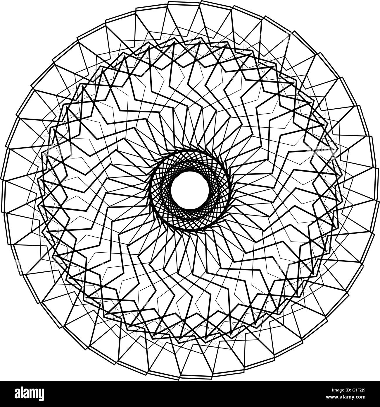 Geometric uncolored mandala element. Concentric, spirally abstract ...