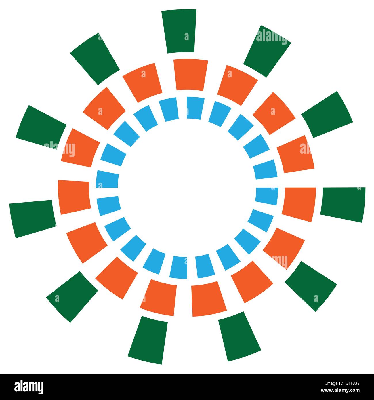 Abstract circular, radiating element - Tricolor flat design element ...