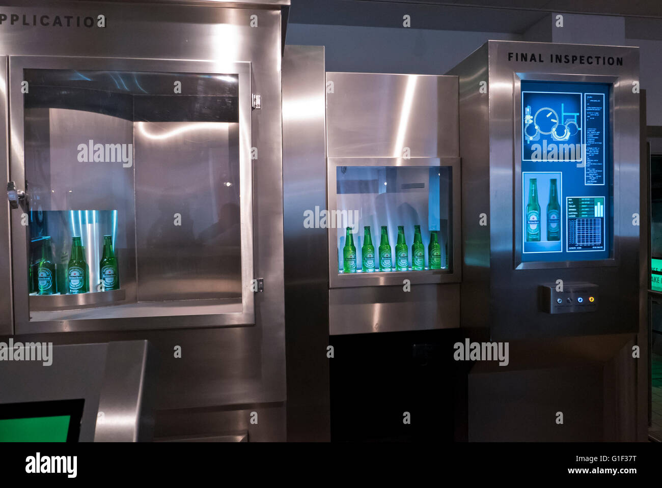 The bottling production line at the Heineken Museum in Amsterdam ...