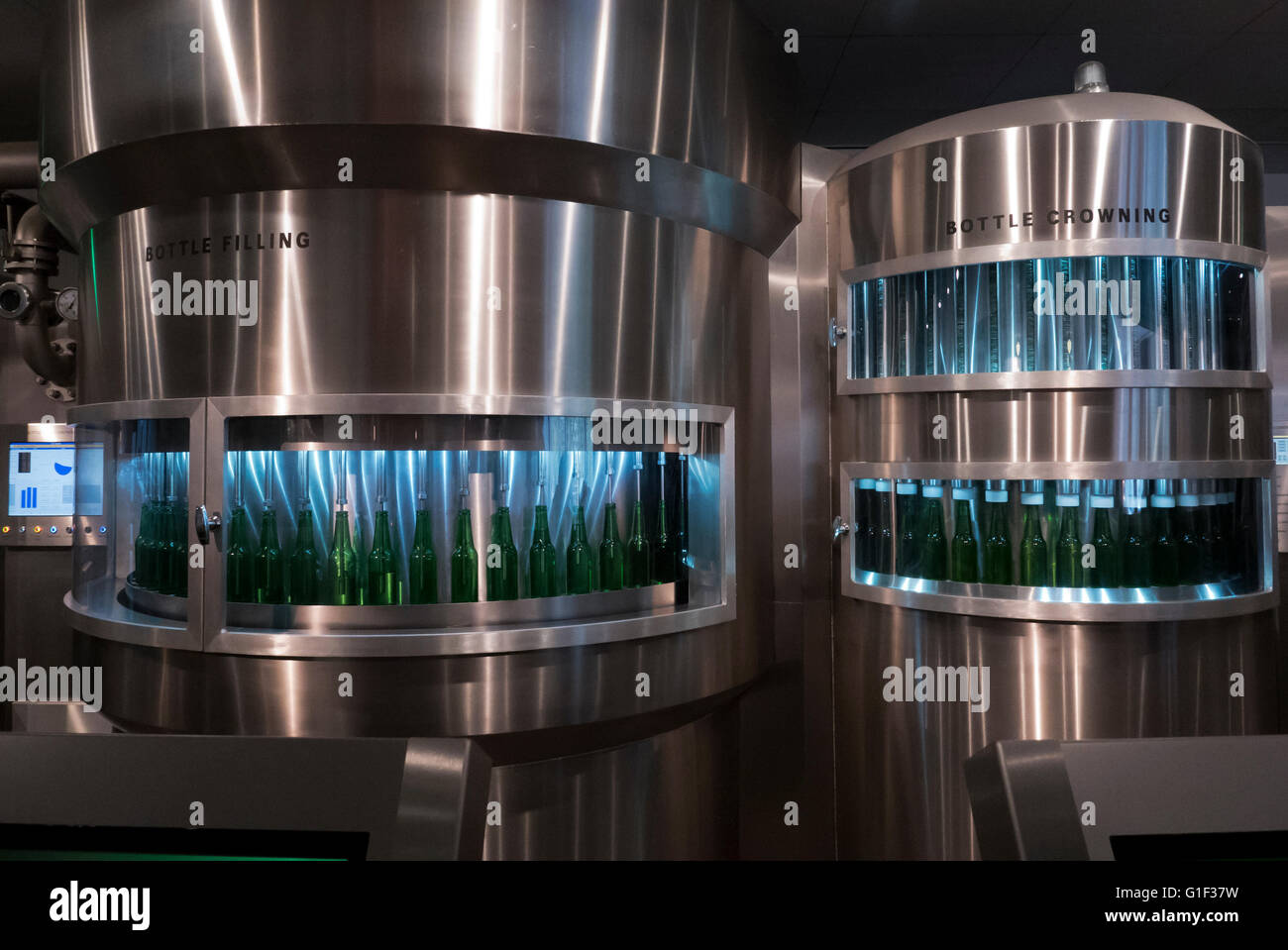 The bottling production line at the Heineken Museum in Amsterdam ...