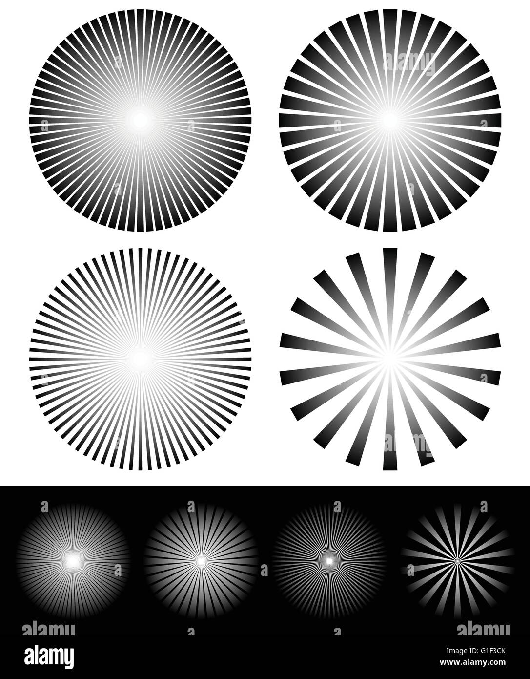 Radiating, converging lines. Circular stripes. Starburst, sunburst ...