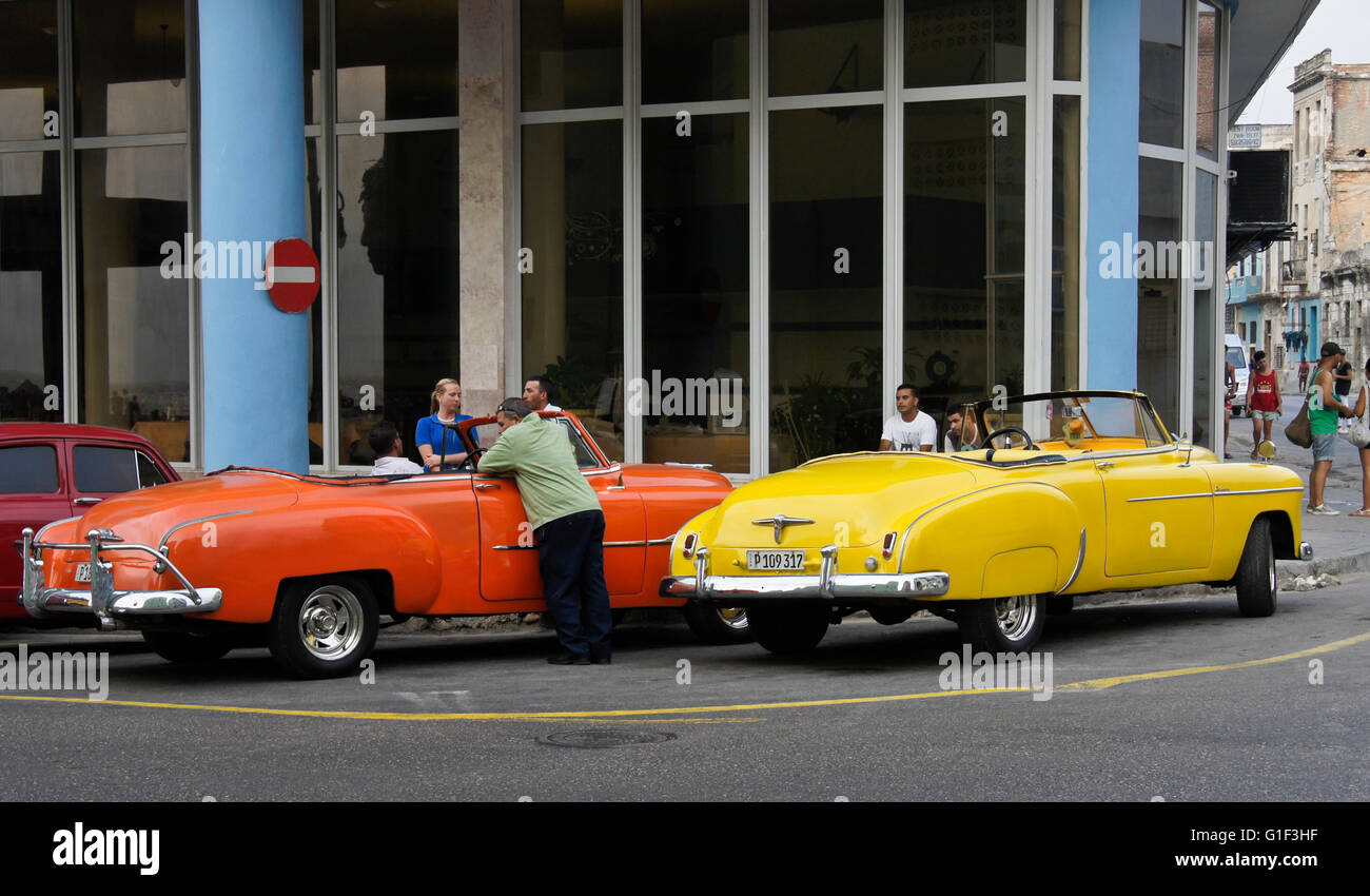 Classic American convertibles on the street, Havana, Cuba Stock Photo ...
