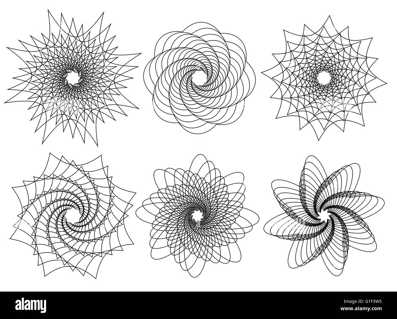 set of 6 spirally, rotating shapes. abstract geometric forms, elements ...