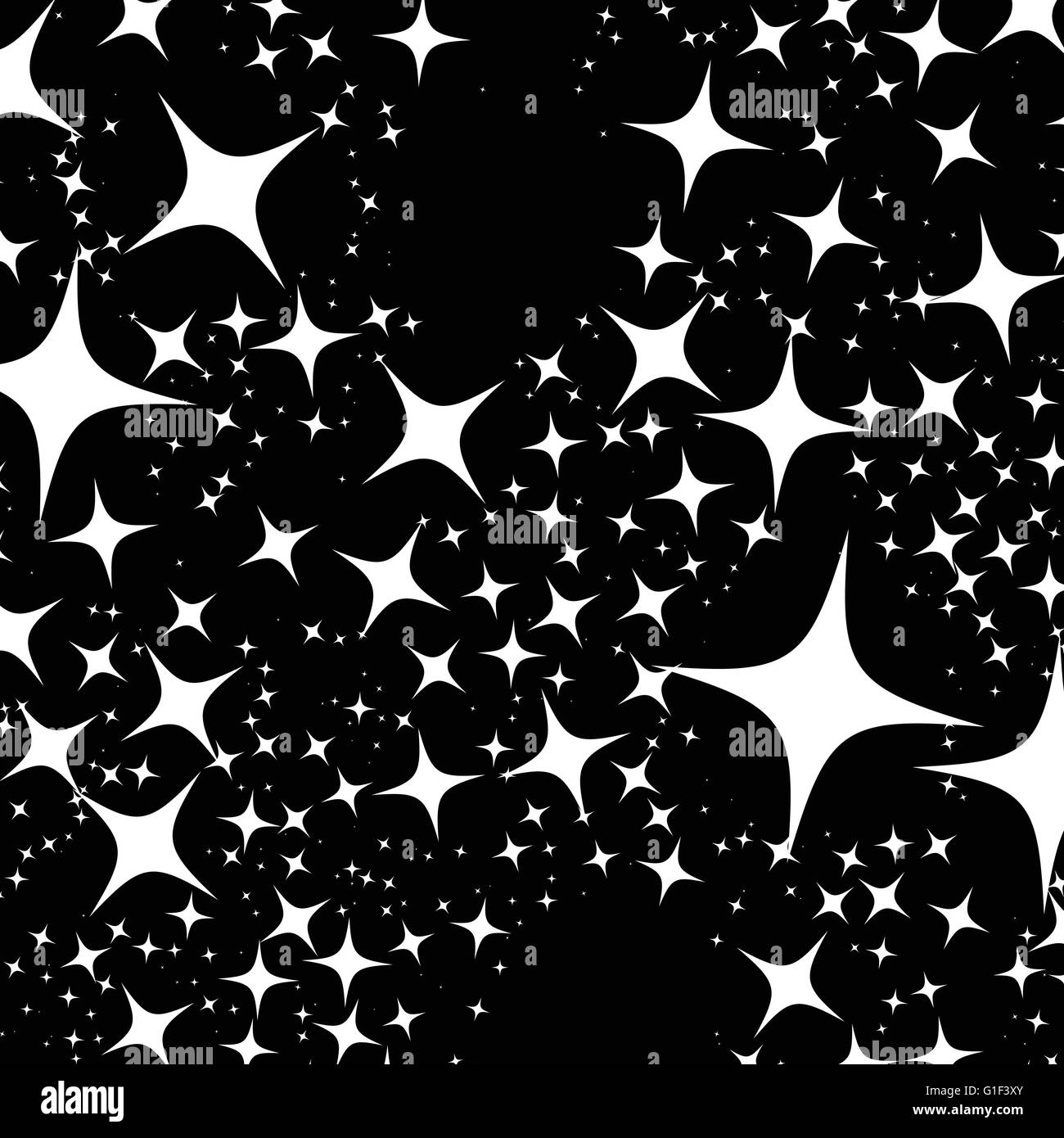 Random, scattered 4-pointed stars placed densely. Monochrome pattern ...