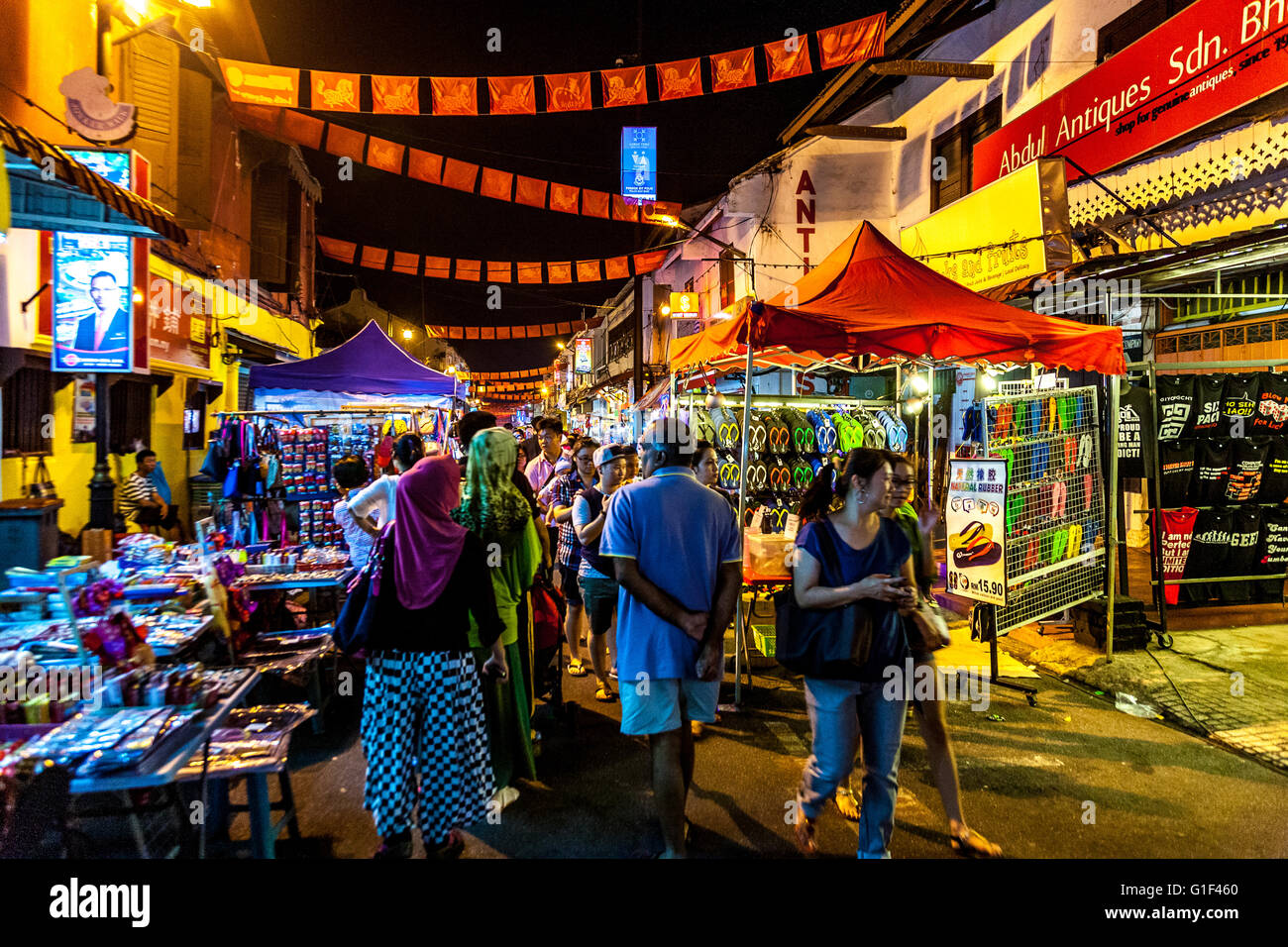 Malaysia Malacca Jonker Street at night Stock Photo - Alamy