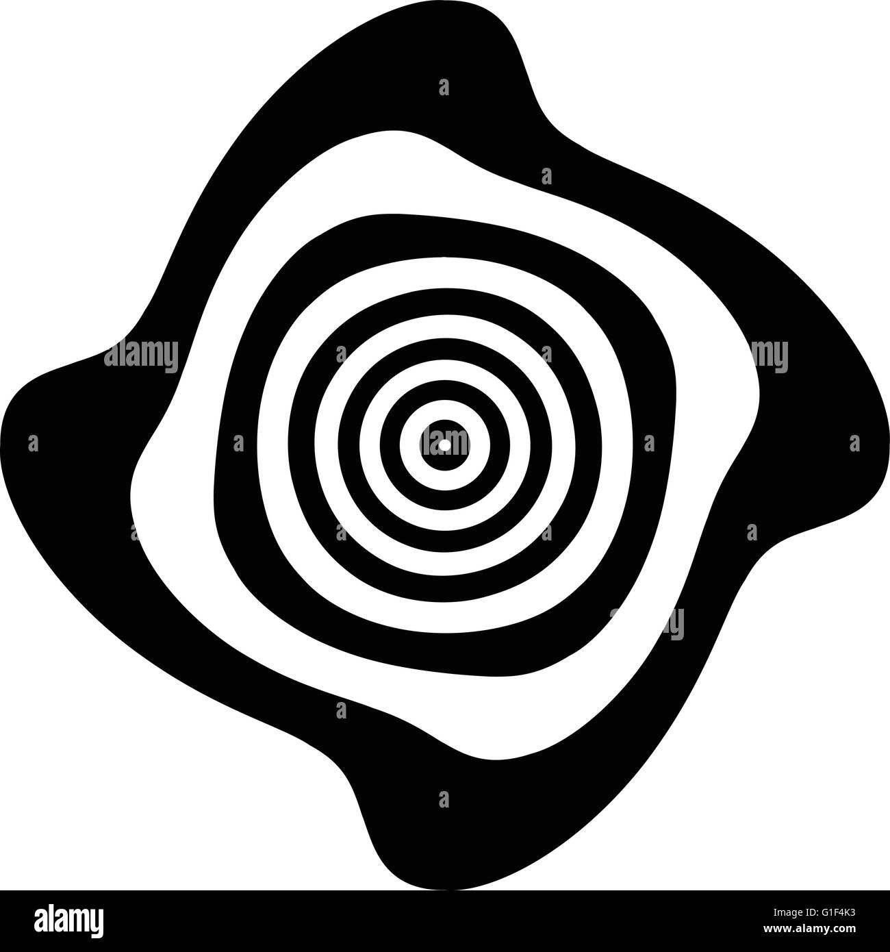 Circular shape with spiral, vortex distortion effect. Black and white ...