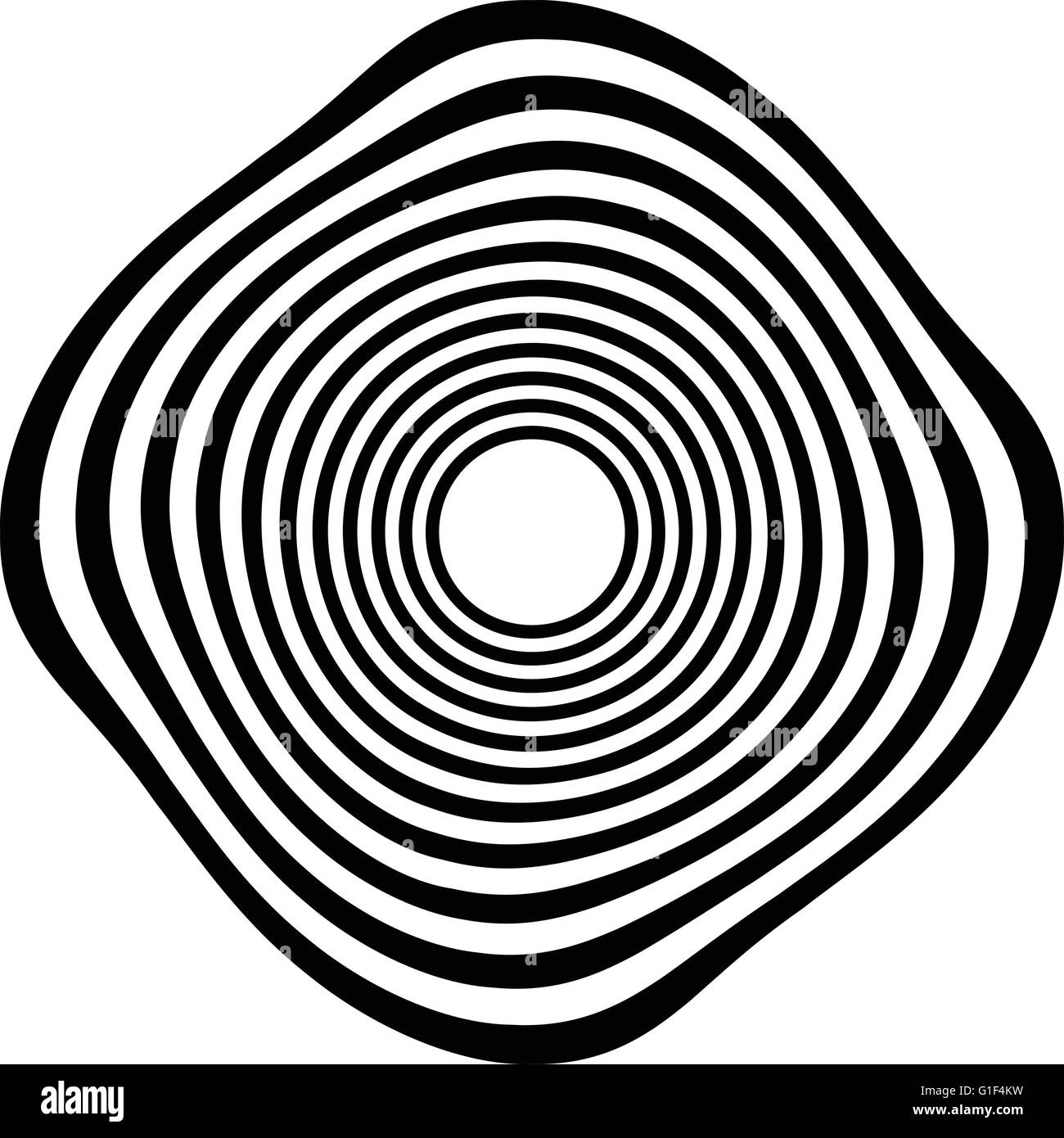 Circular shape with spiral, vortex distortion effect. Black and white ...