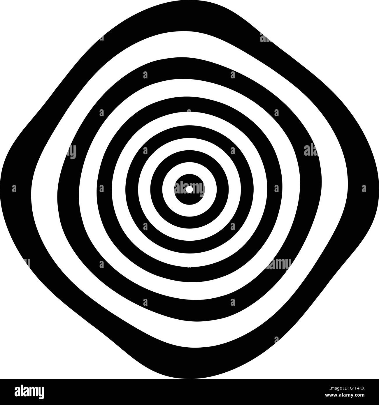 Circular shape with spiral, vortex distortion effect. Black and white ...