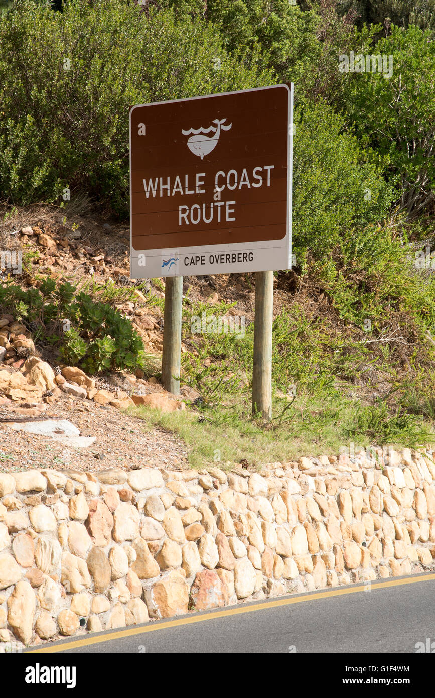 GORDON'S BAY WESTERN CAPE SOUTH AFRICA . A Whale Coastal Route sign on ...
