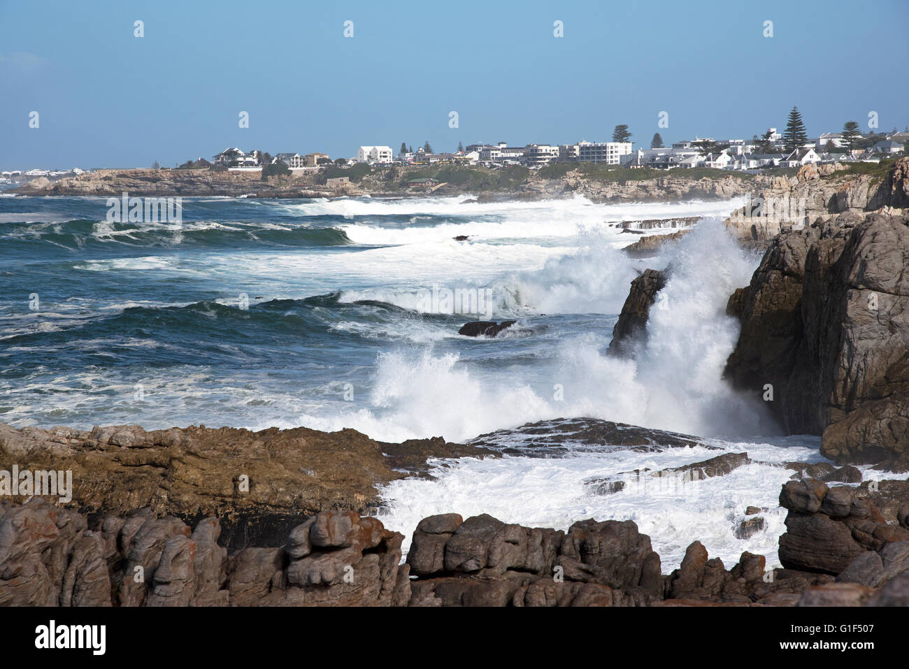 HERMANUS WESTERN CAPE SOUTH AFRICA. The Atlantic Ocean waves crash ...