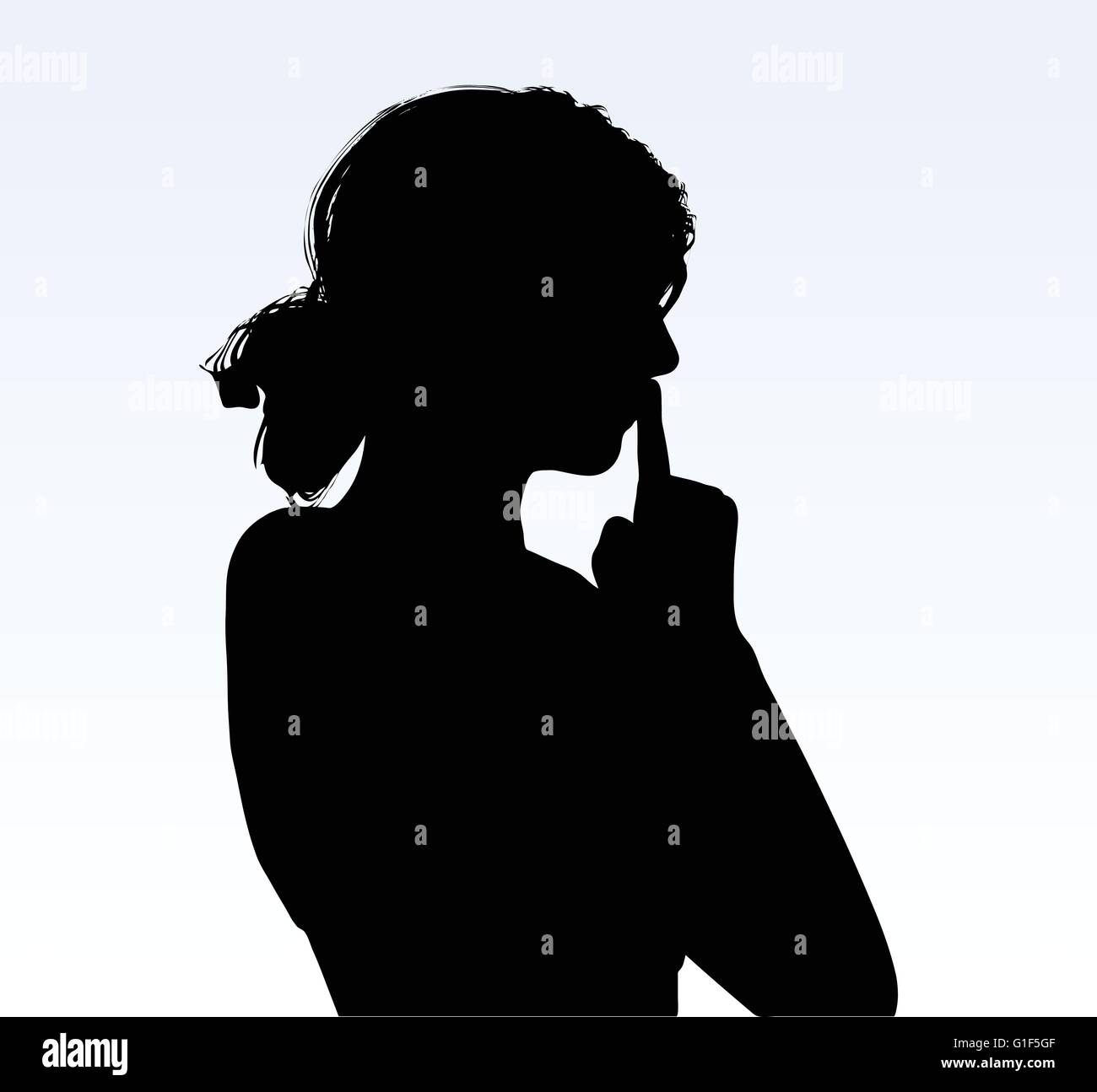 Vector Image - woman silhouette with hand gesture hush Stock Vector ...
