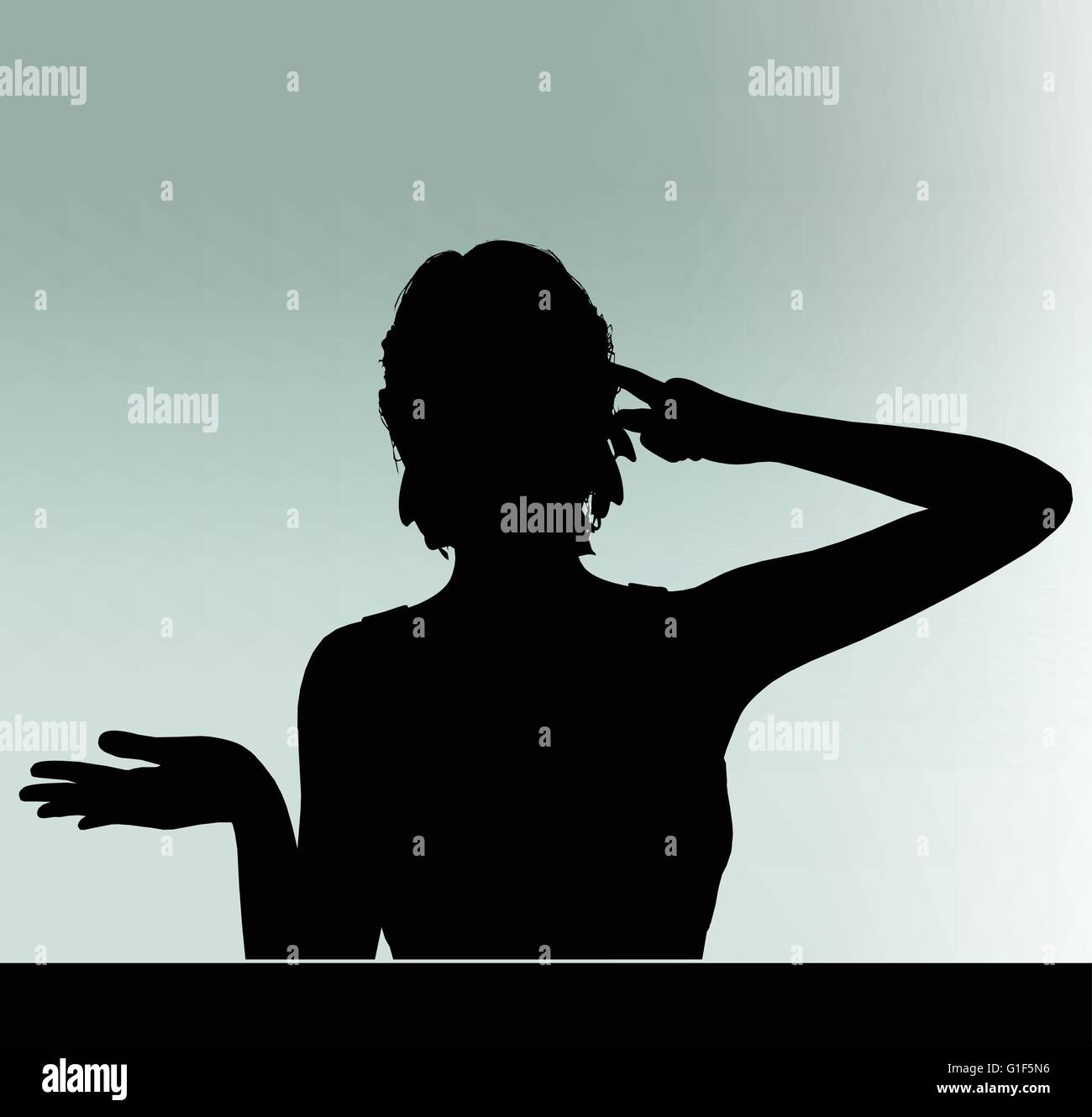 Vector Image - woman silhouette with hand gesture think Stock Vector ...
