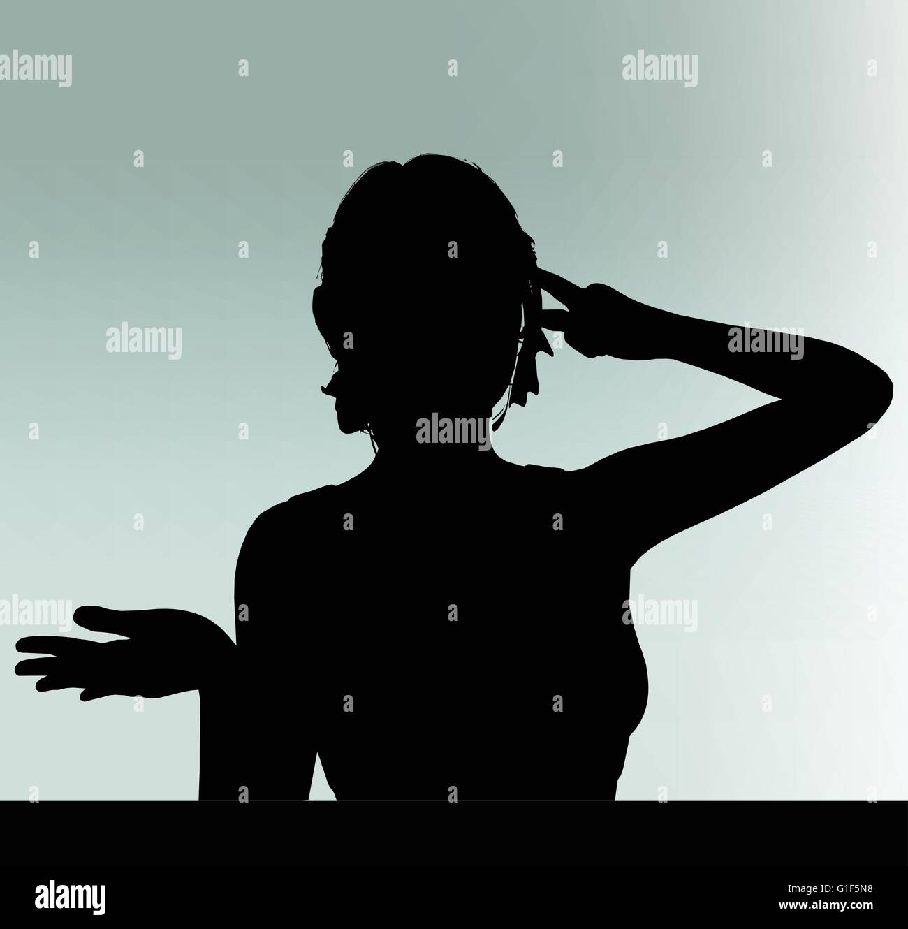 Vector Image - woman silhouette with hand gesture think Stock Vector ...