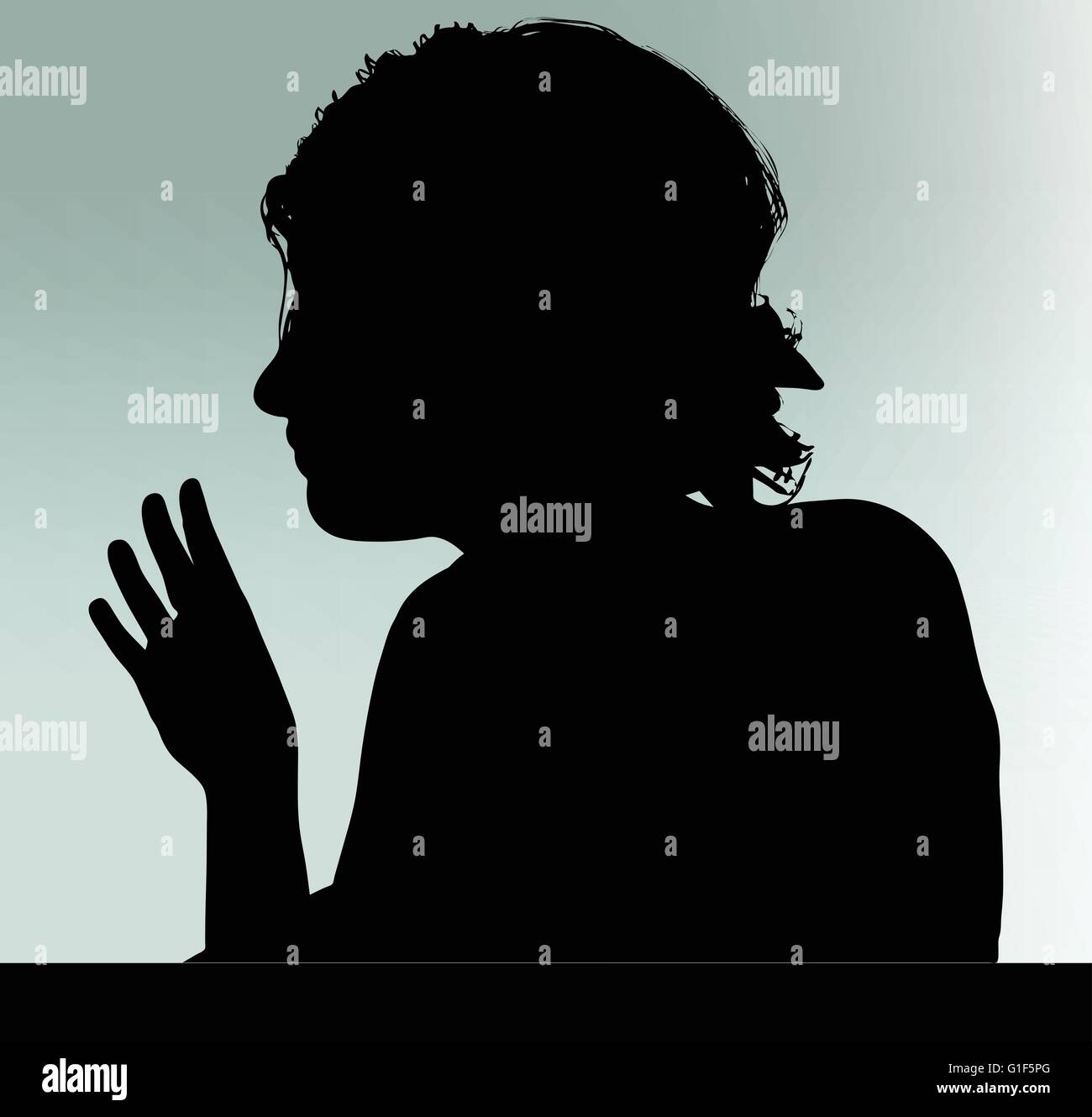 Vector Image - woman silhouette with hand gesture hey Stock Vector ...