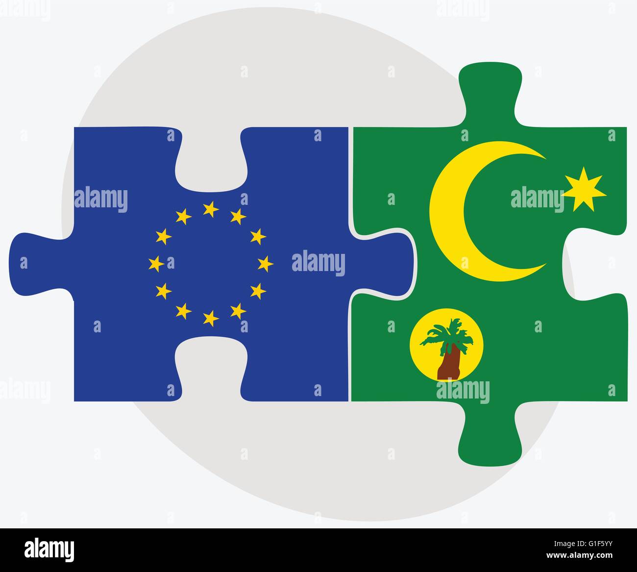 European Union and Cocos (Keeling) Islands Flags in puzzle isolated on ...