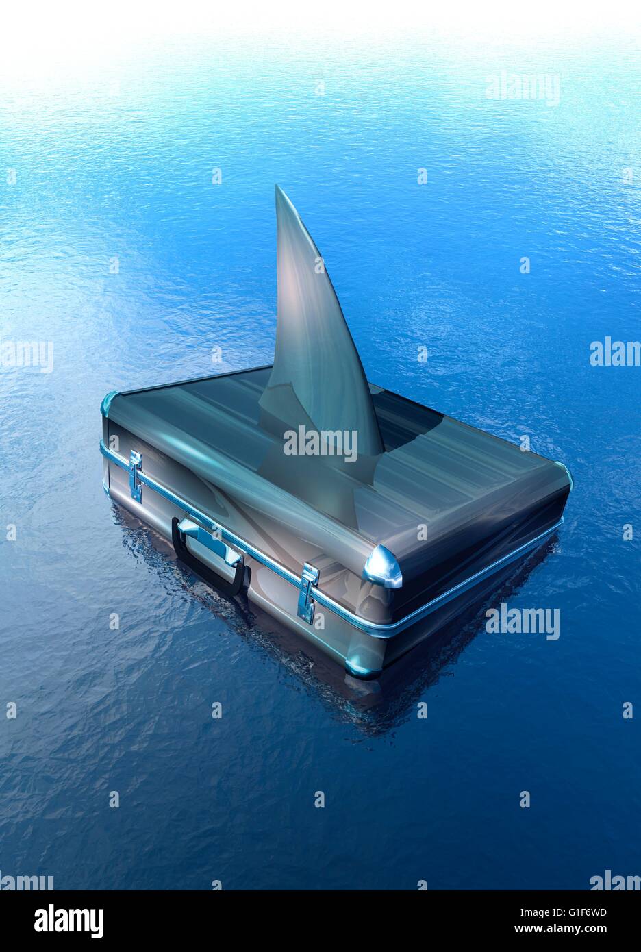 Briefcase with a shark fin, illustration Stock Photo - Alamy