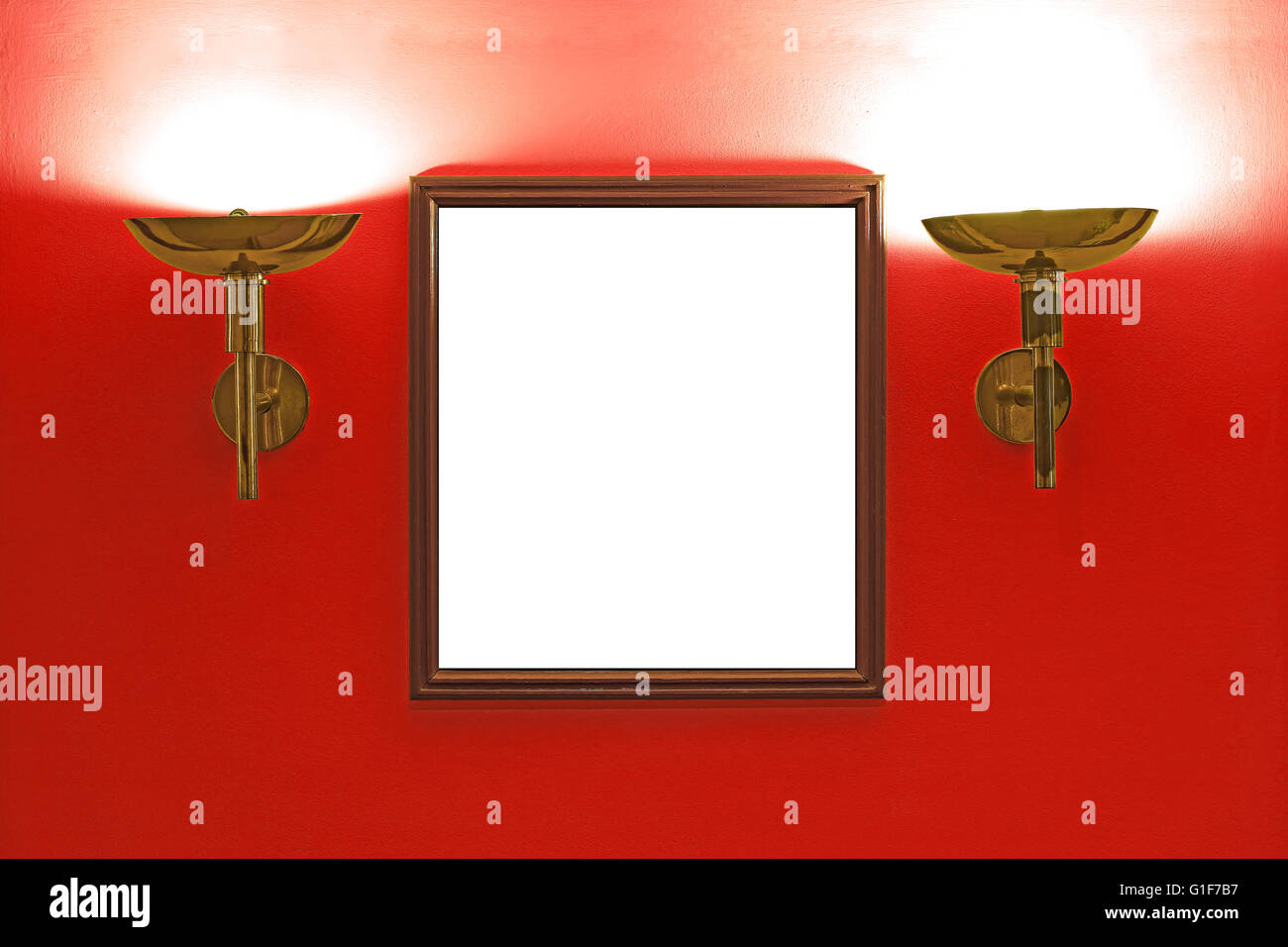 gallery interior, empty picture frames on red wall with lighting Stock ...