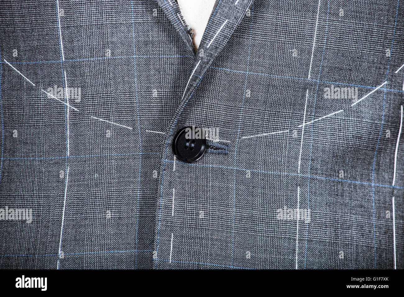 Details of a tailored suit jacket with markings on it for stitching ...