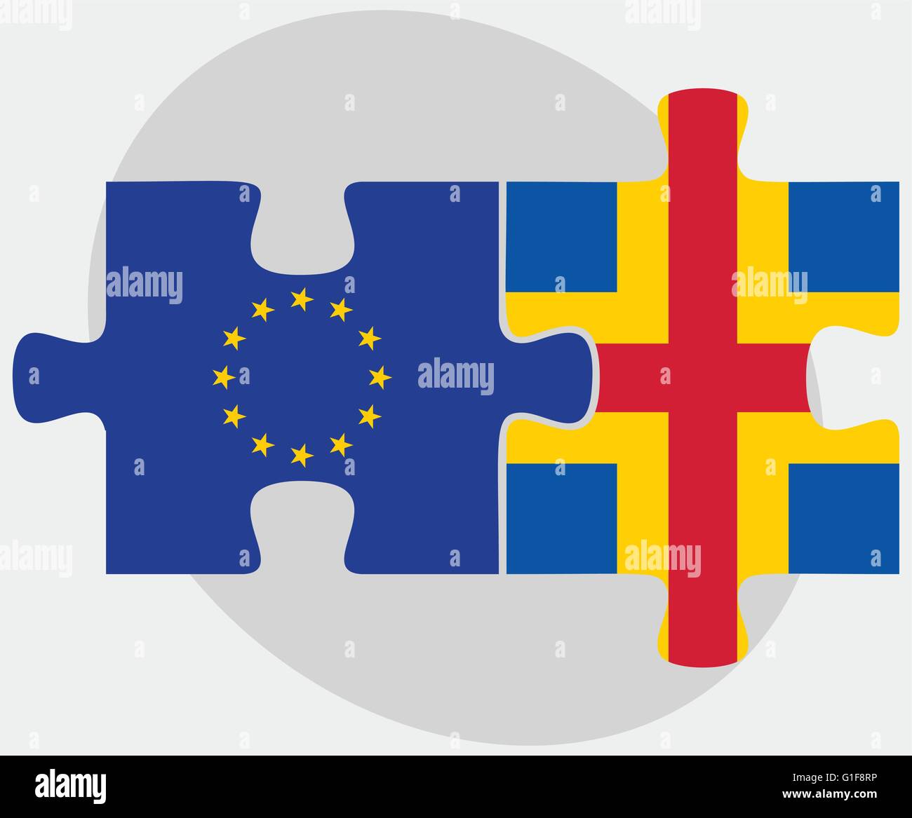 European Union and Aaland Islands Flags in puzzle isolated on white ...