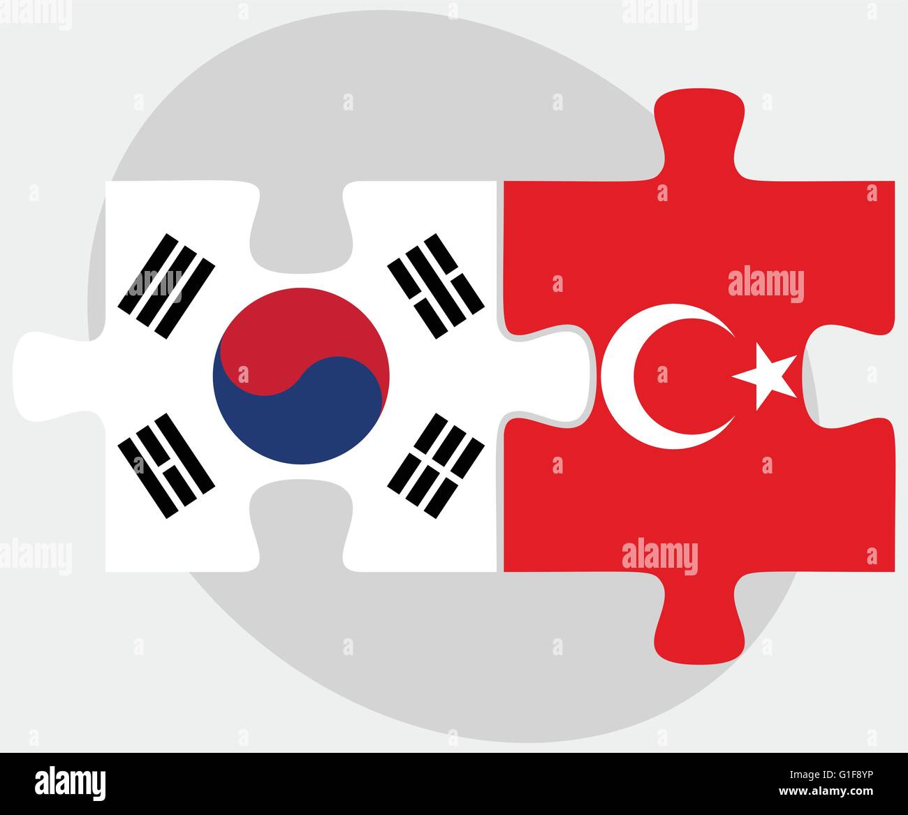 South Korea and Turkey Flags in puzzle isolated on white background ...