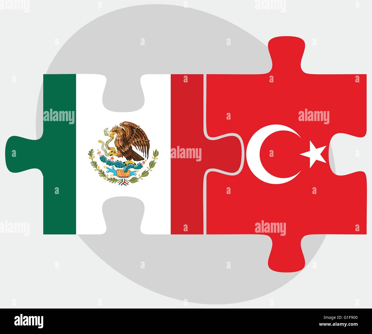 Mexico and Turkey Flags in puzzle isolated on white background Stock ...
