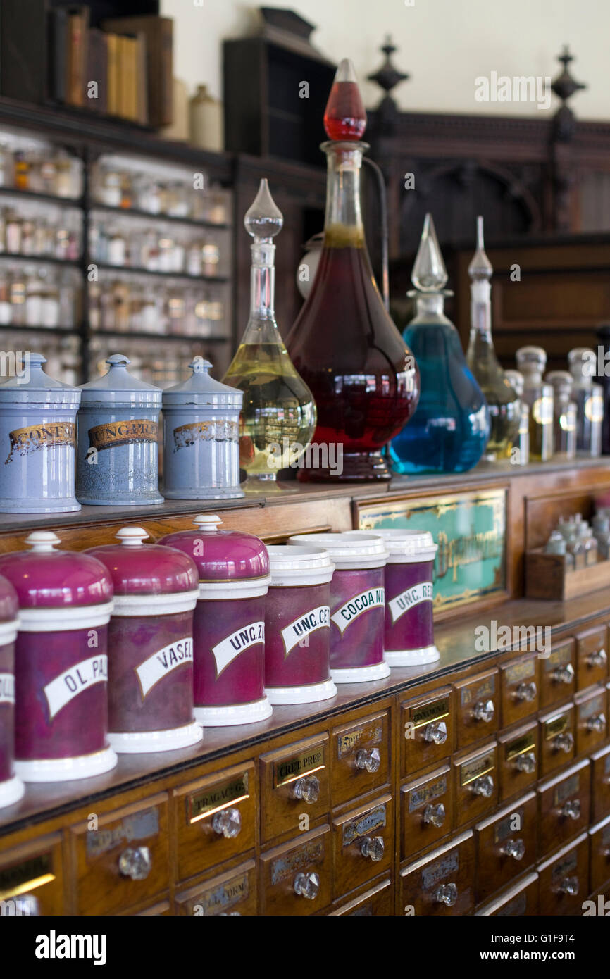 Old fashioned Pharmaceutical display in a Victorian Apothecary Stock ...