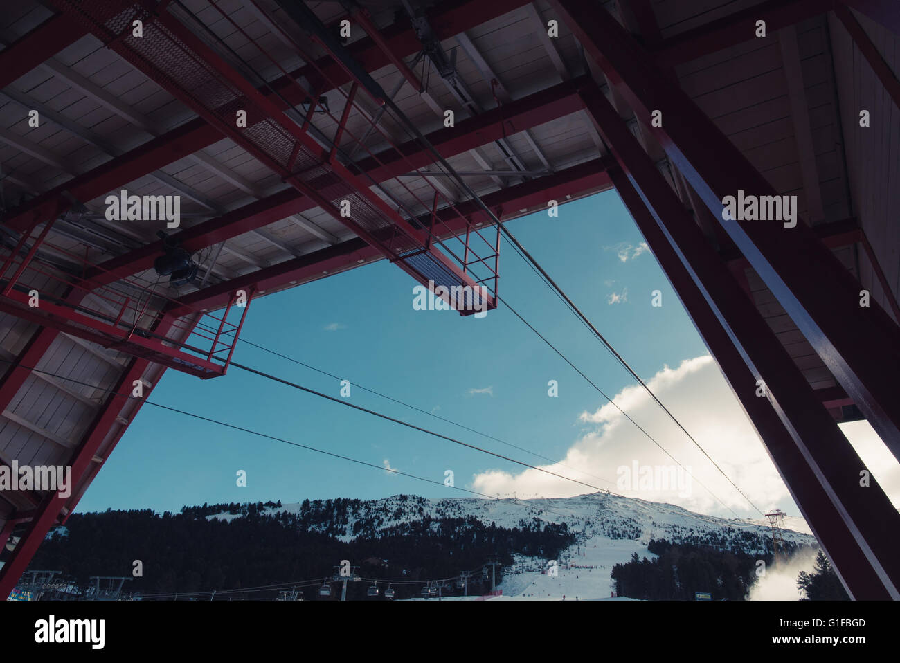 Cable way station and snowy landscape Stock Photo - Alamy