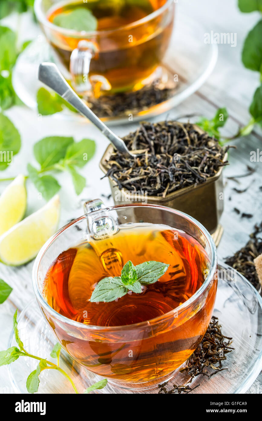 Tea. Mint Tea. Herbal tea. Mint leaf. Mint leaves. Tea in a glass cup ...