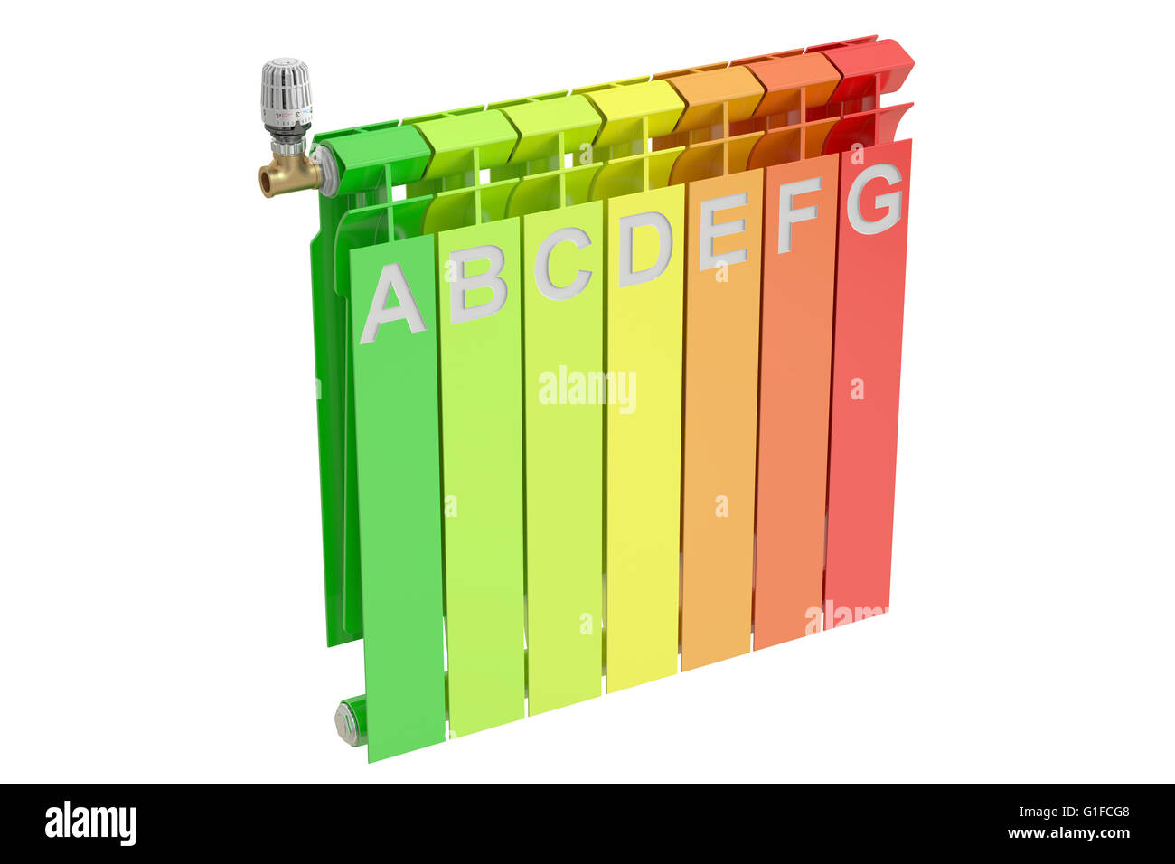 Heating radiator with energy efficiency chart, 3D rendering Stock Photo ...