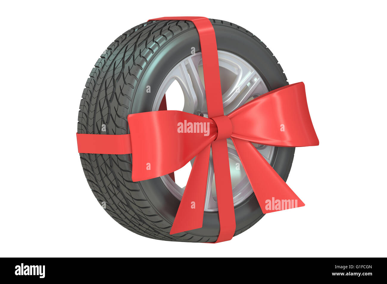 wheel with bow and ribbon, 3D rendering isolated on white background ...