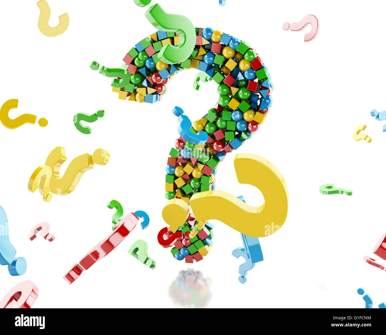 3d renderer image. Question mark with colorful geometric figures ...