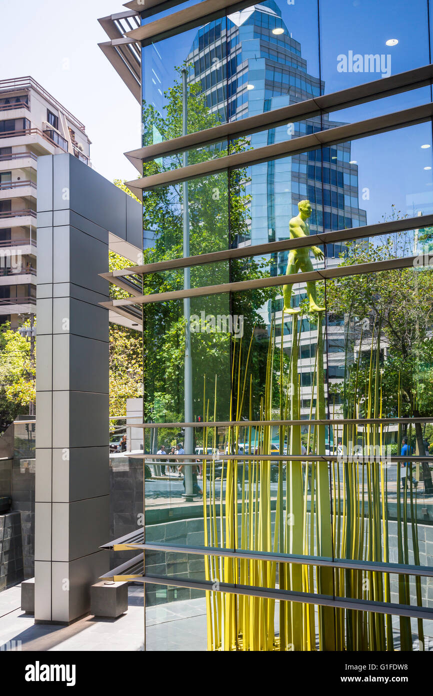 Modern sculpture at a high-rise office tower in downtown Santiago ...