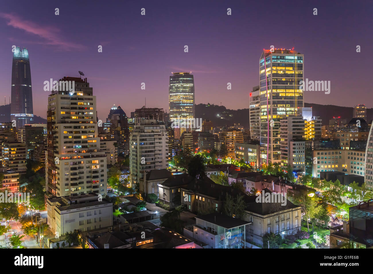 The city skyline of Santiago, Chile, South America at dusk Stock Photo ...