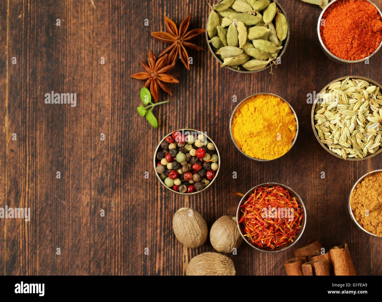 variety of spices (saffron, paprika, pepper, fennel, cinnamon, turmeric ...