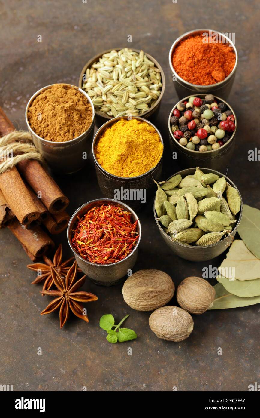 variety of spices (saffron, paprika, pepper, fennel, cinnamon, turmeric ...