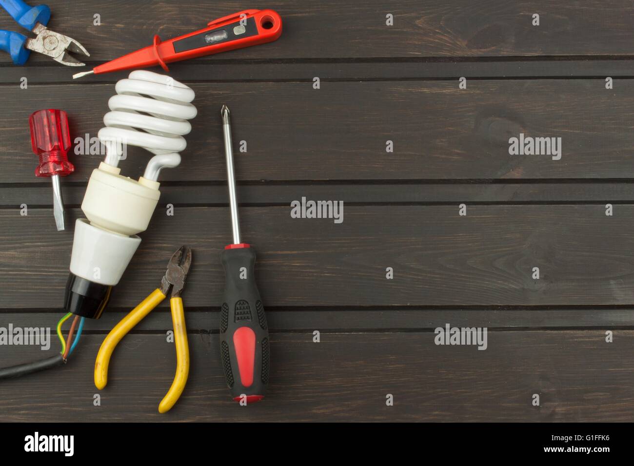 Clutter on the workbench. Tools, electronics repairman. Repair of ...