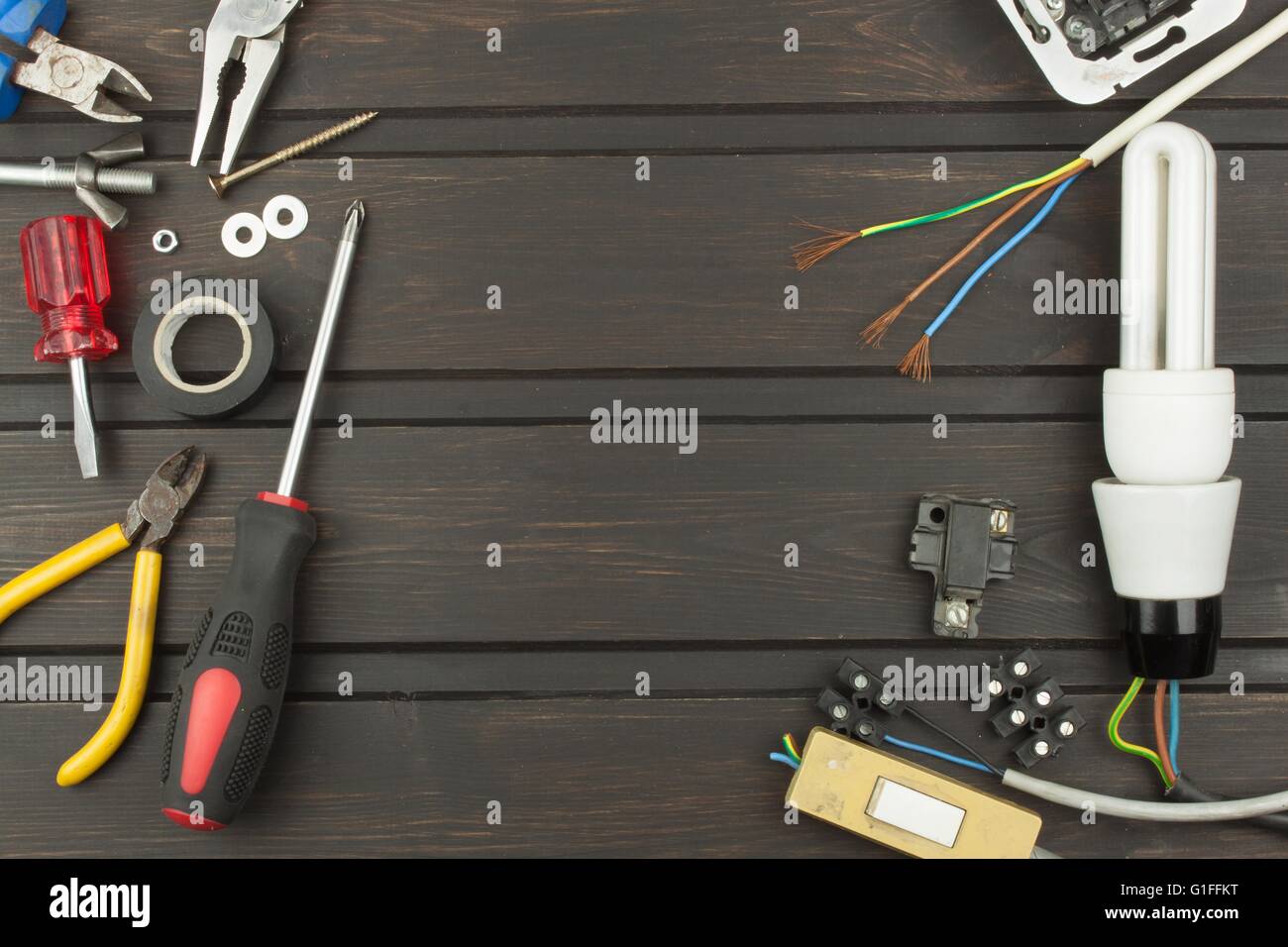 Clutter on the workbench. Tools, electronics repairman. Repair of ...