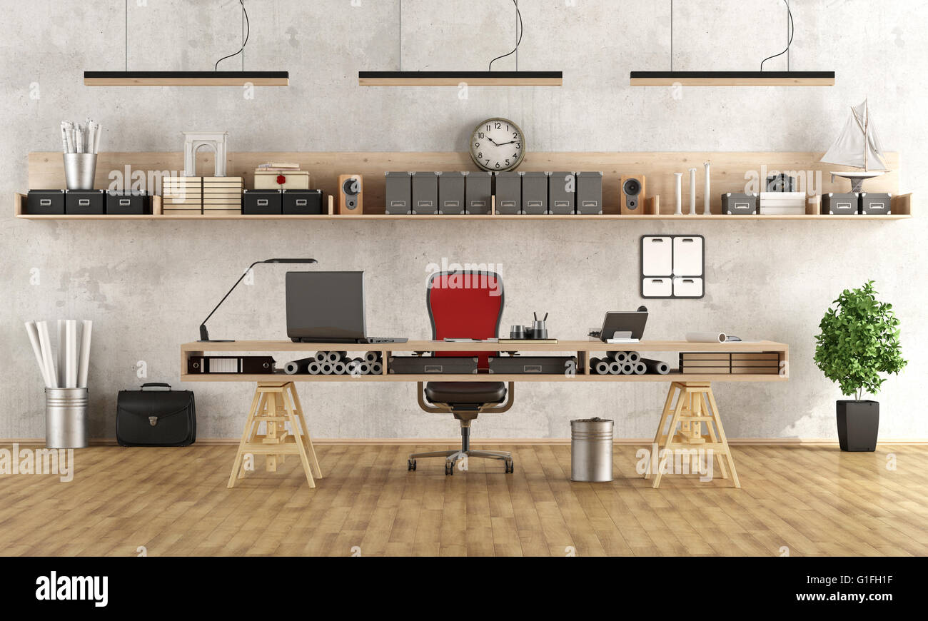 Architecture or engineering workplace with in minimalist style- 3d ...